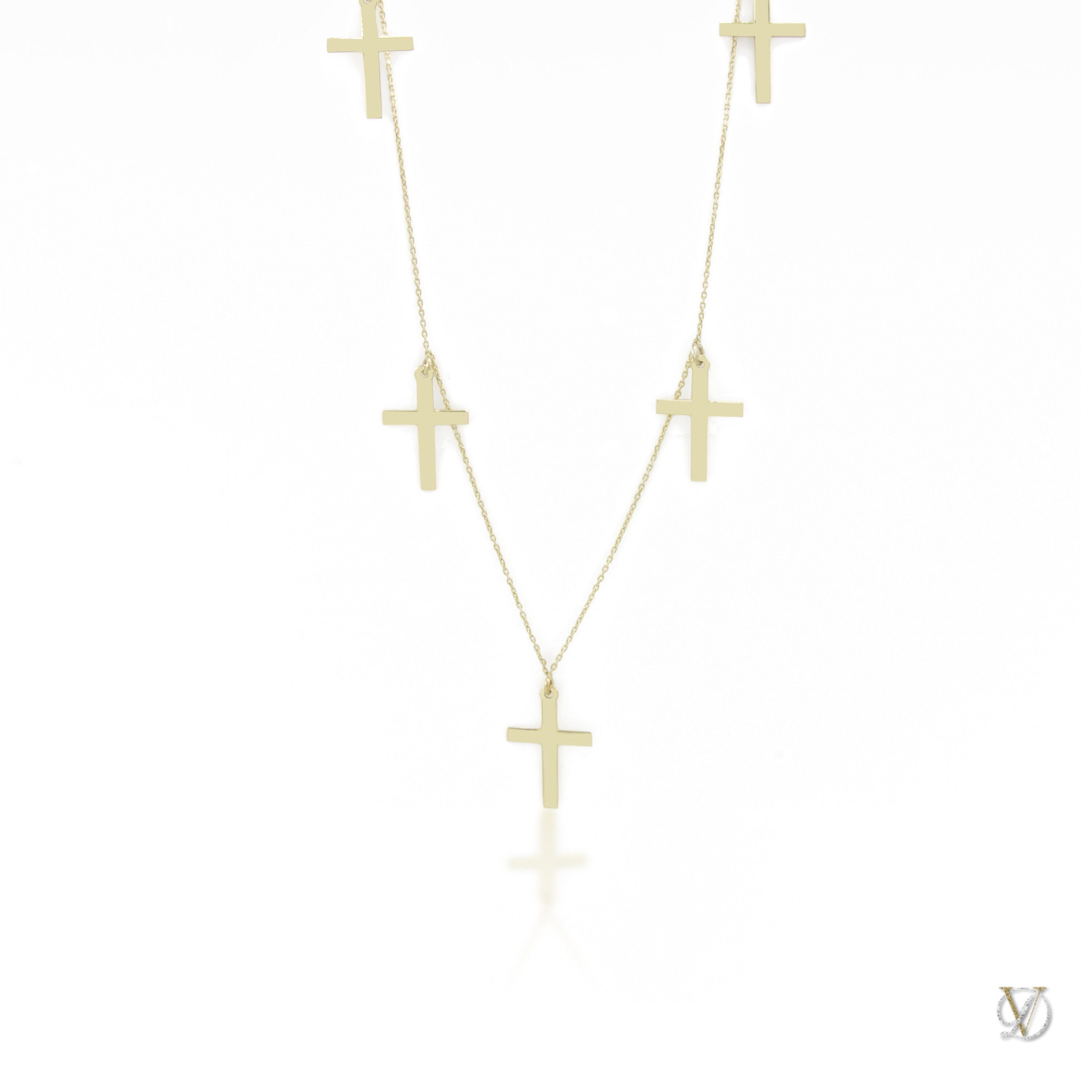 Cross Station Necklace in 14k Solid Gold, Sideway Crosses Necklace ...