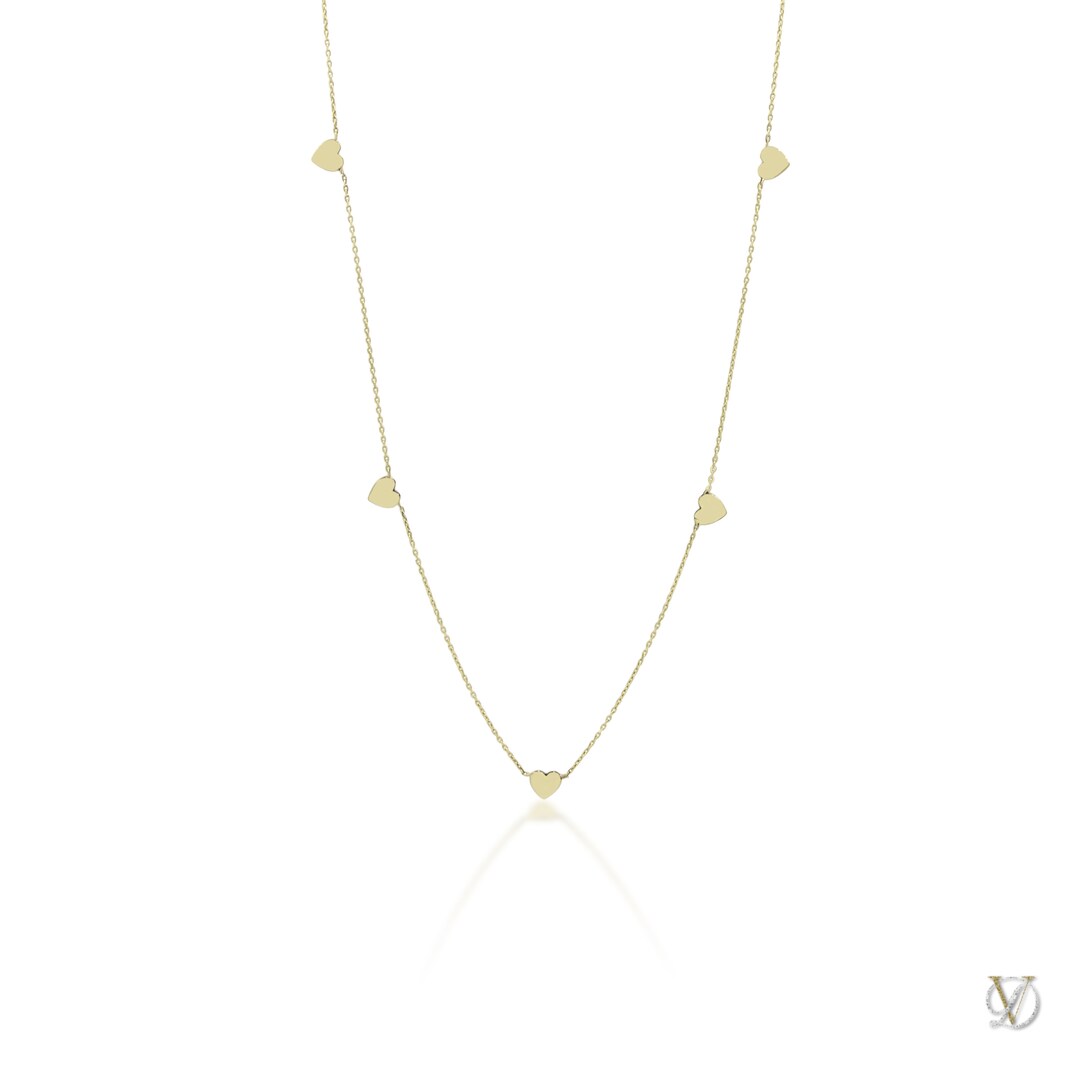 Multi-heart Necklace in 14k Solid Gold Double Heart Family Necklace ...