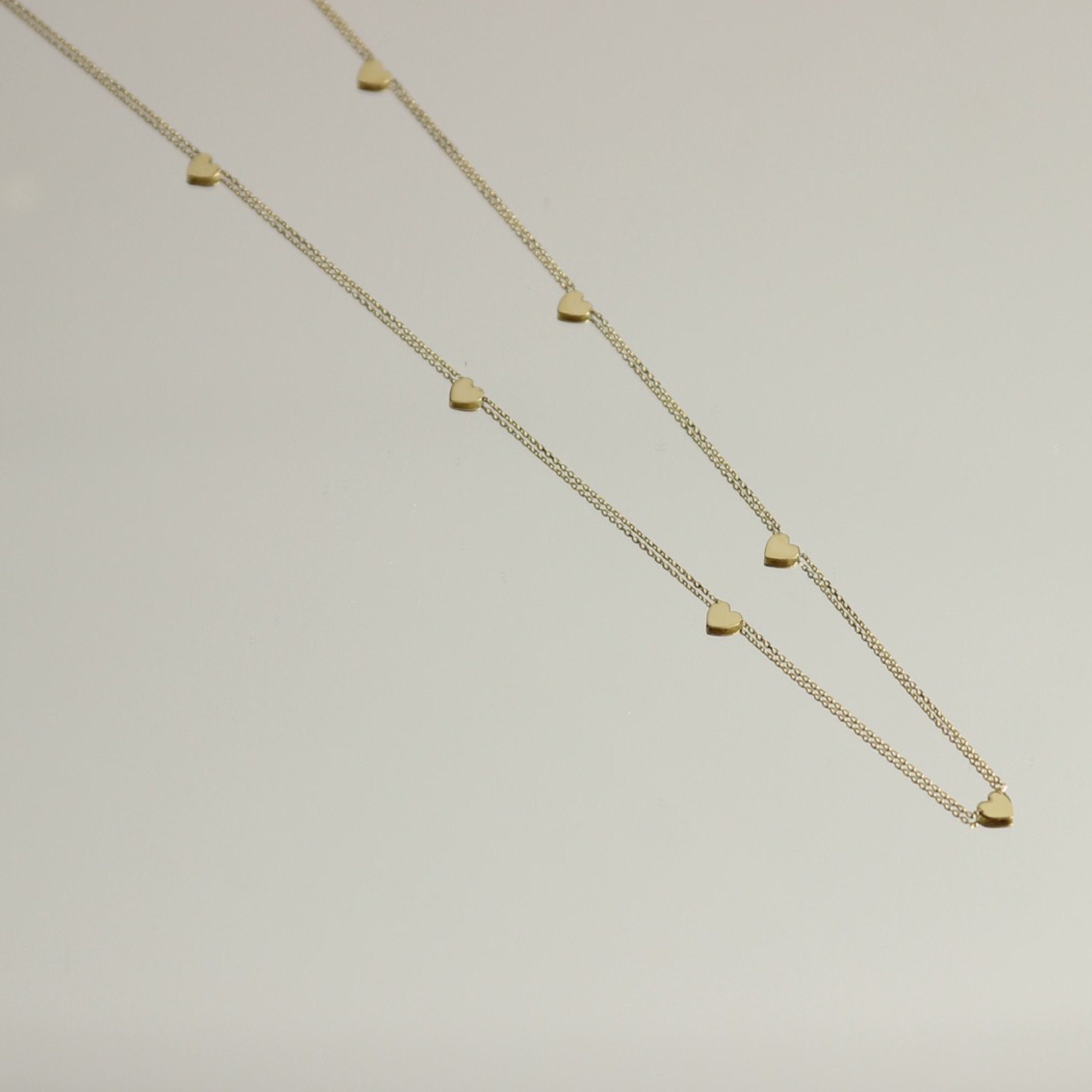 Multi-heart Necklace in 14k Solid Gold Double Heart Family Necklace ...