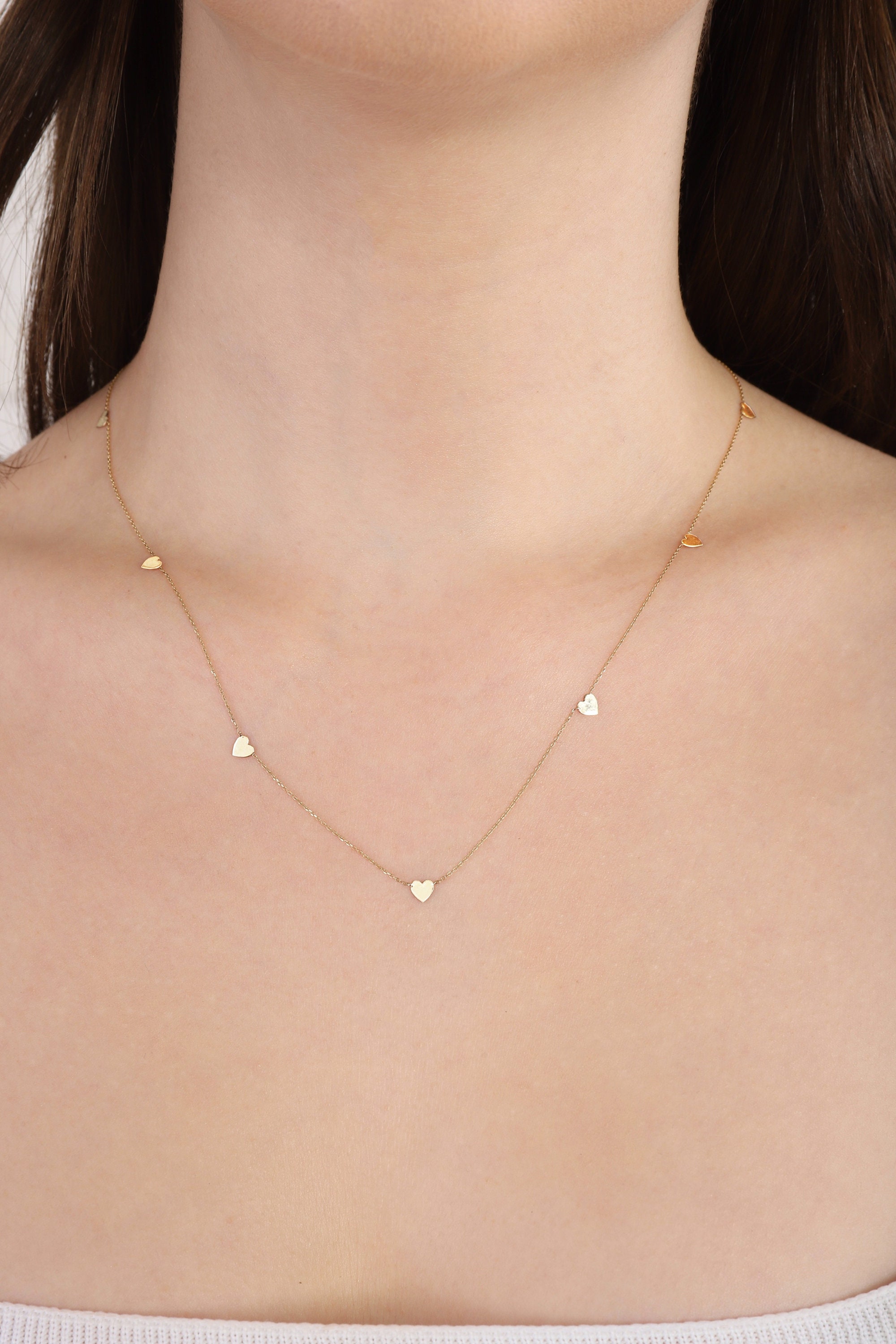 Multi-heart Necklace in 14k Solid Gold Double Heart Family Necklace ...