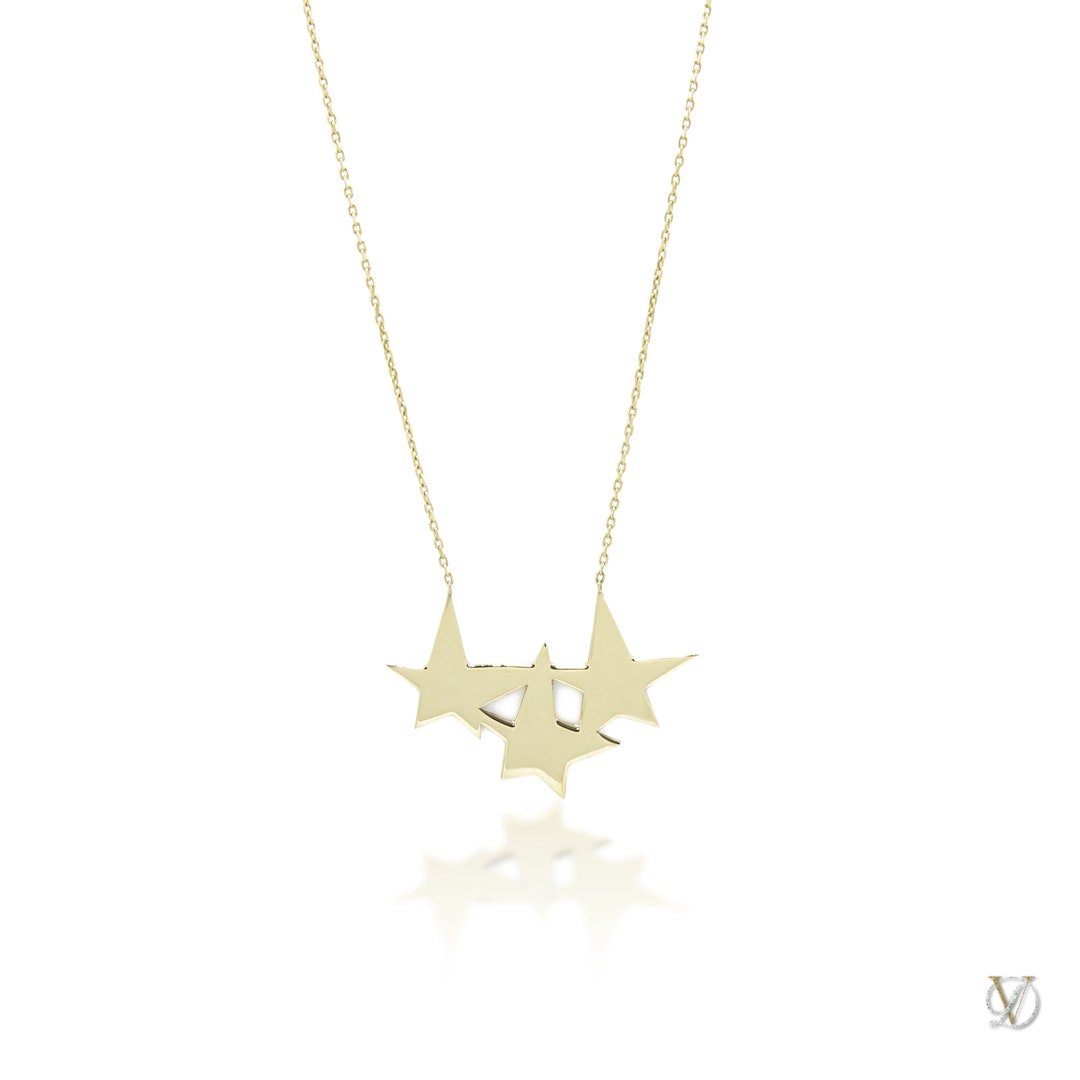 Three Star Necklace in 14k Solid Gold 3 Star Necklace, Tiny Star ...