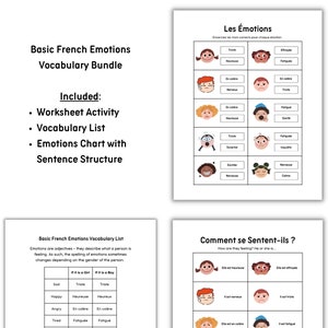 French Emotions Worksheet, Vocabulary, Chart, Activité, émotions ...