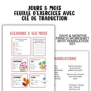 Days and Months French Learning Worksheet Language Learning French for ...
