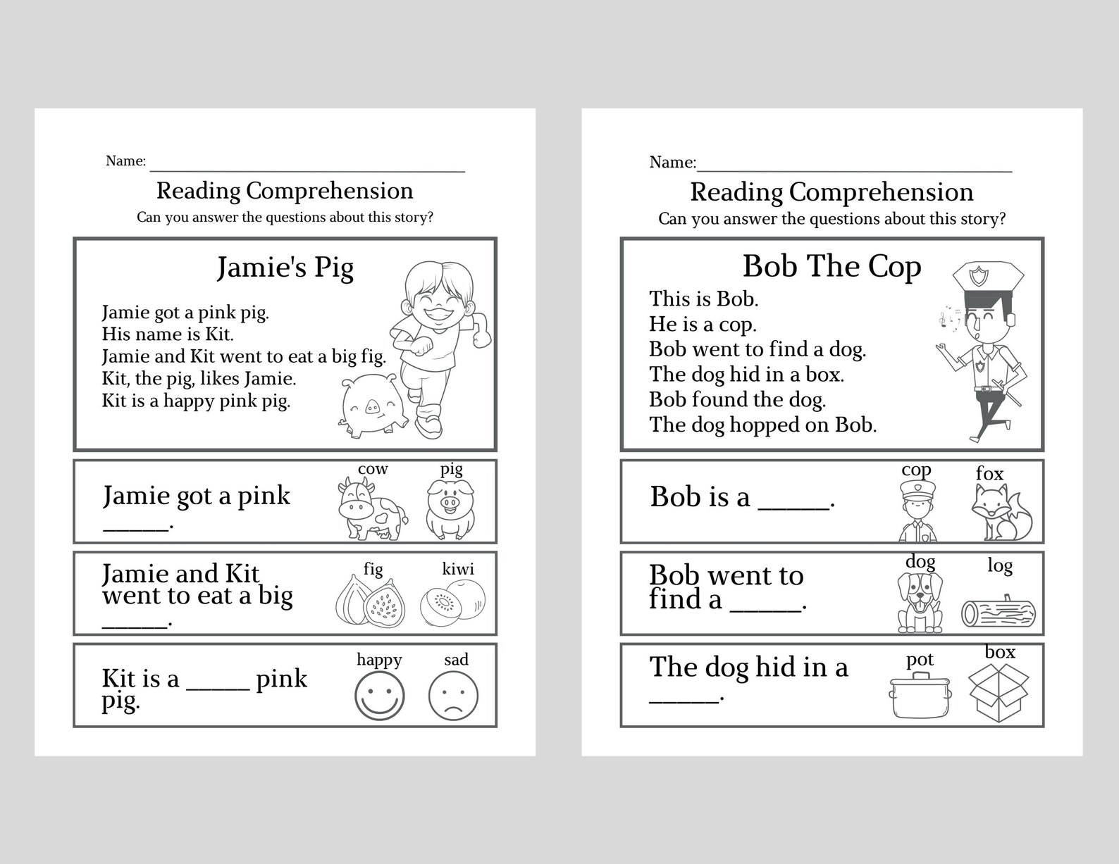Reading Comprehension Printable Worksheet Kindergarten First Grade PDF ...