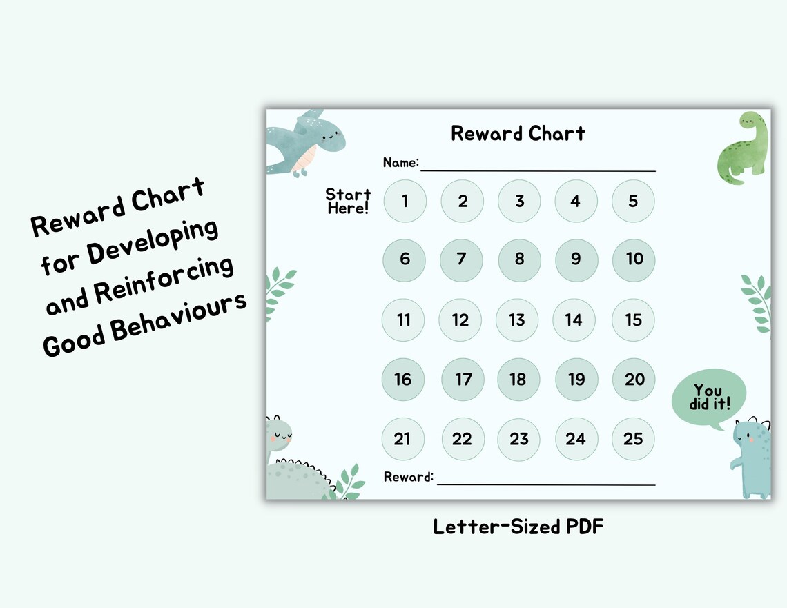 Printable Reward Chart Dinosaur Potty Training Chart Chore Chart ...