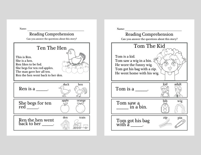 Reading Comprehension Printable Worksheet Kindergarten First Grade PDF ...