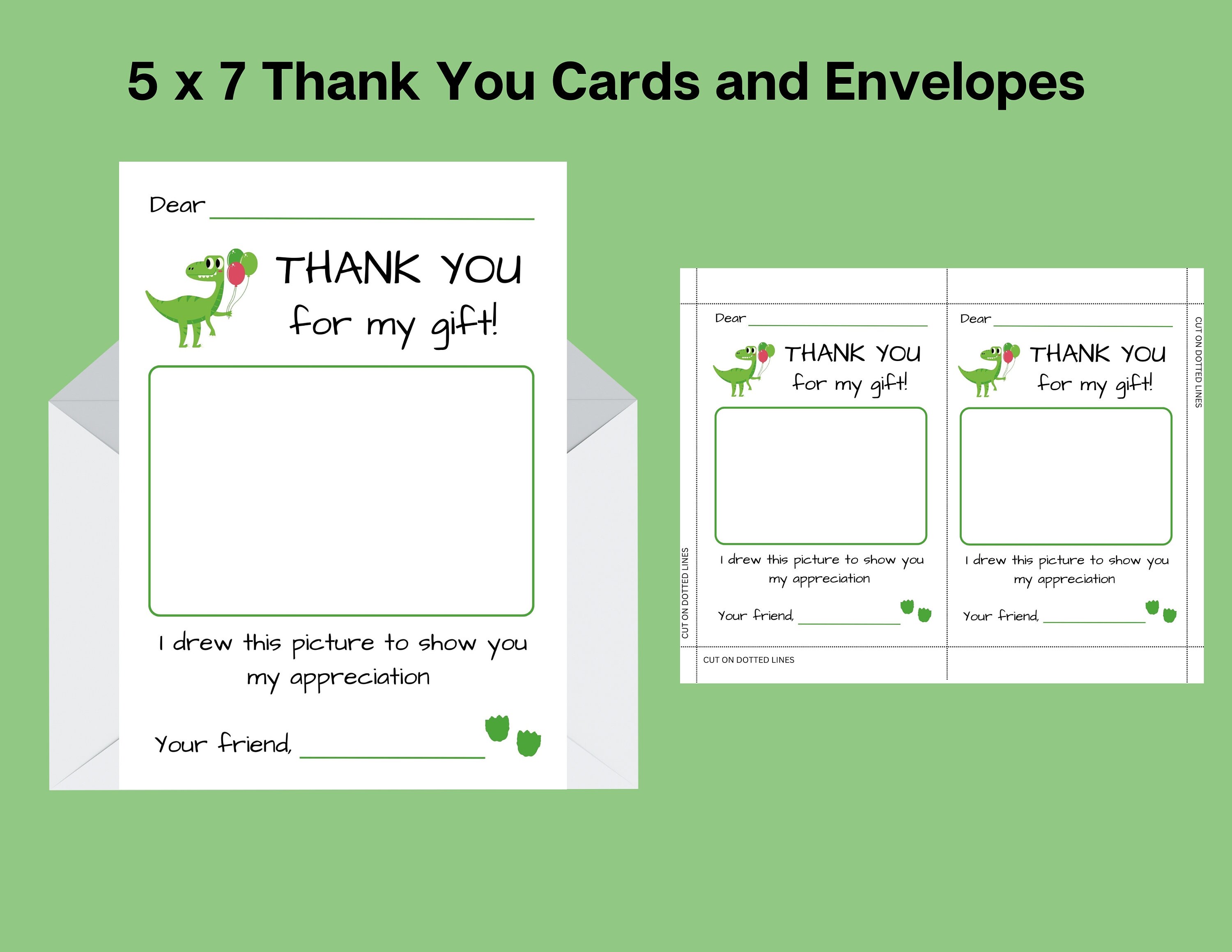Printable Dinosaur Thank You Cards and Envelopes for Kids Fill in the ...