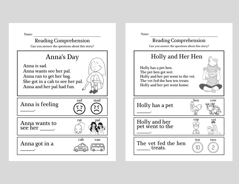 Reading Comprehension Printable Worksheet Kindergarten First Grade PDF ...