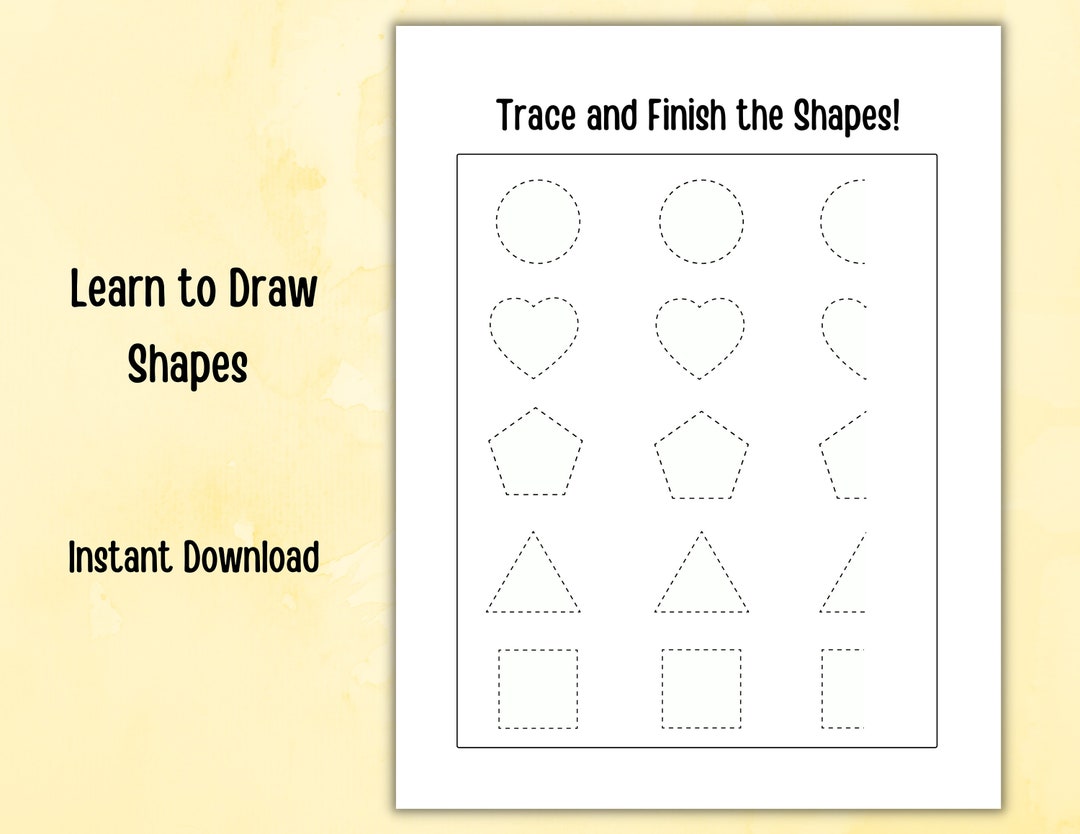 Preschool Shapes Activity Trace Draw Finish the Shapes Pre-k Curriculum ...