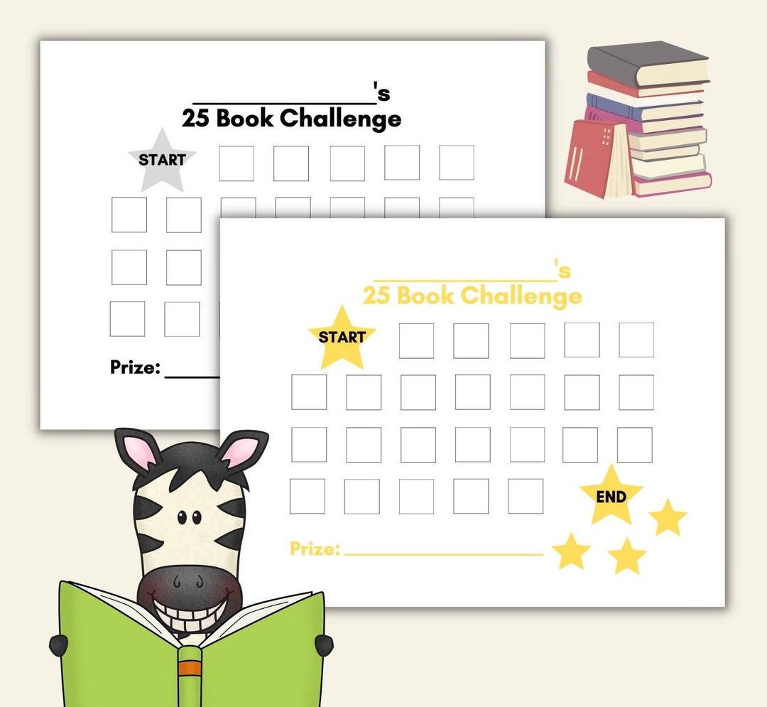 25 Book Challenge for Children, Printable Kids Reading Challenge ...