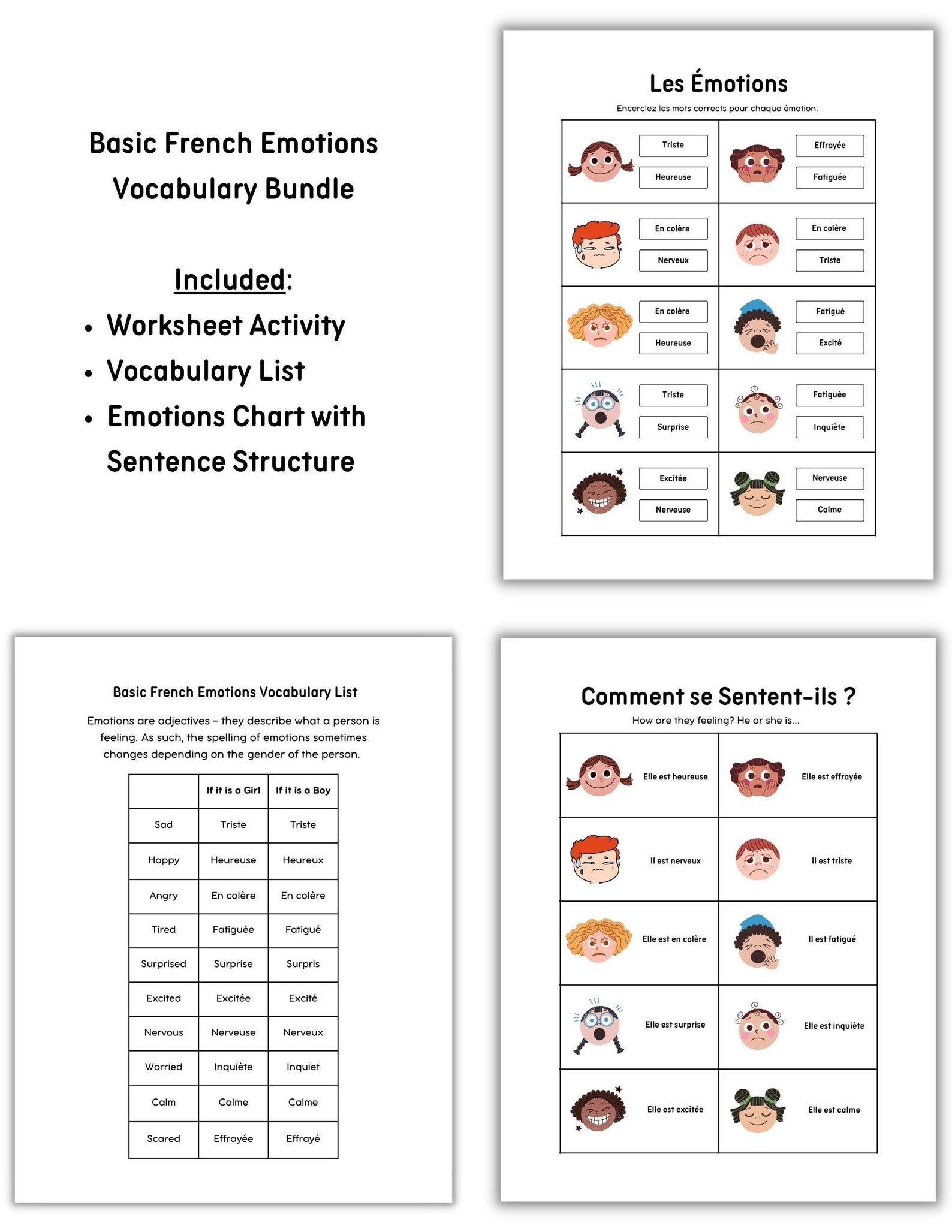 French Emotions Worksheet, Vocabulary, Chart, Activité, émotions ...