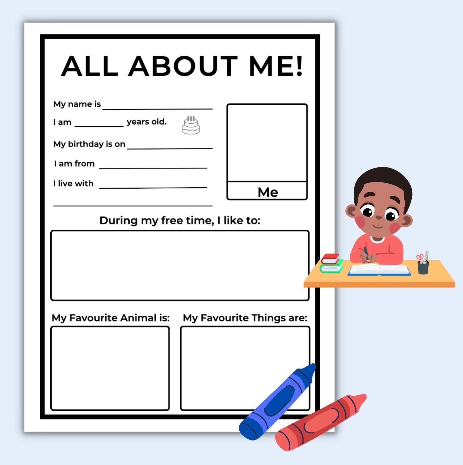 All About Me Worksheet for Children, Kids Printable, Digital Download ...