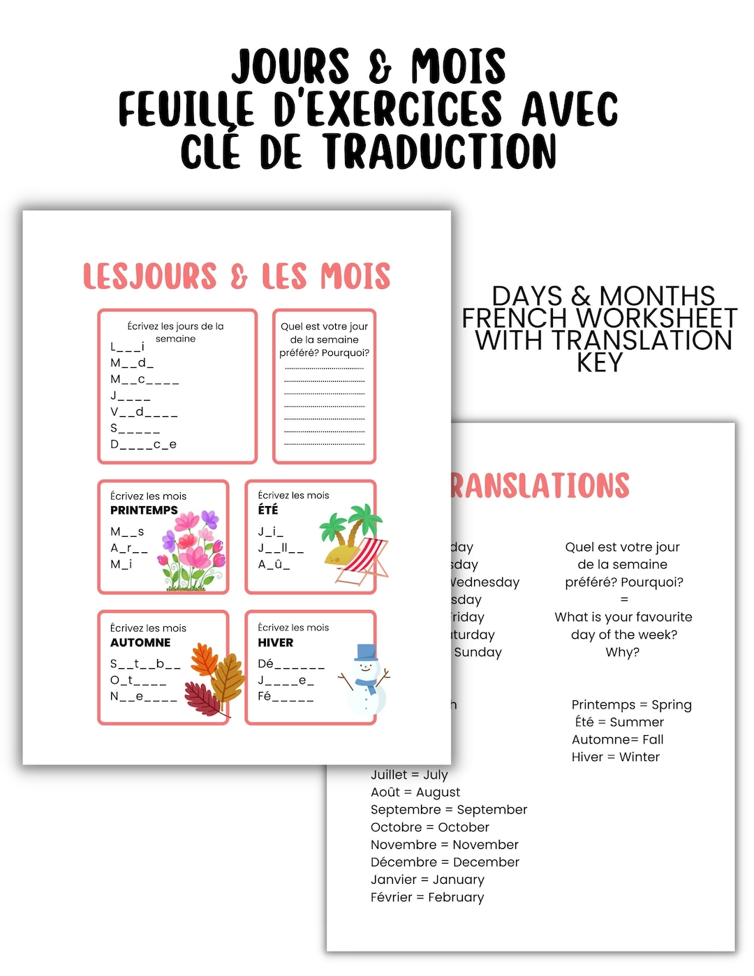 Days and Months French Learning Worksheet Language Learning French for ...