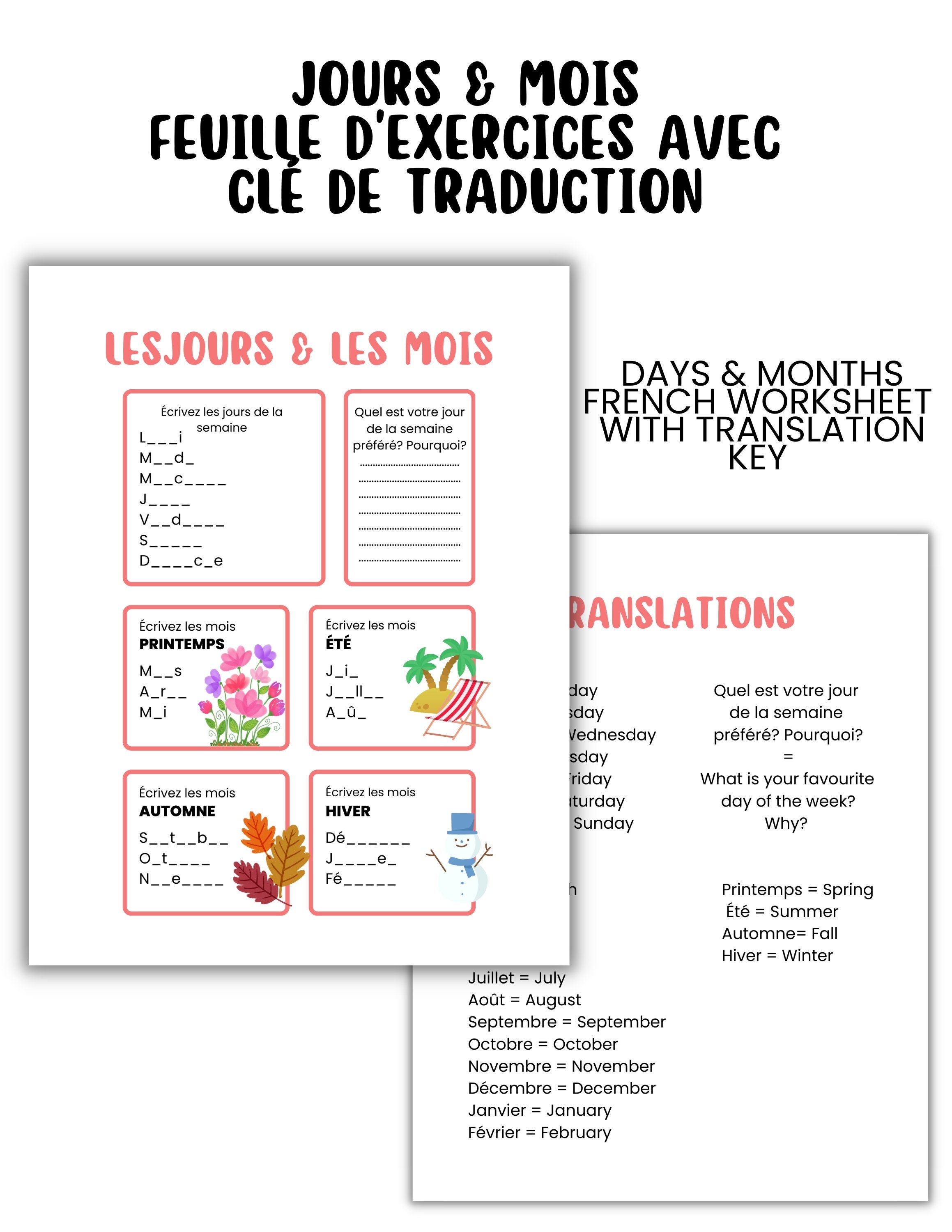 Days and Months French Learning Worksheet Language Learning French for ...