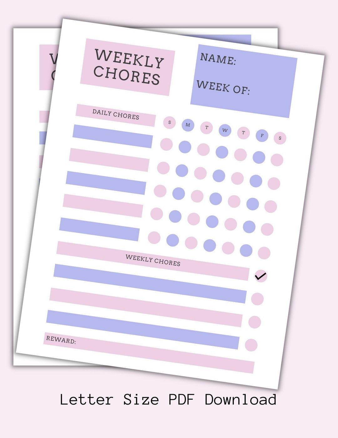 Weekly Chore Chart Printable Fill in Options Chore List Pink and Purple ...