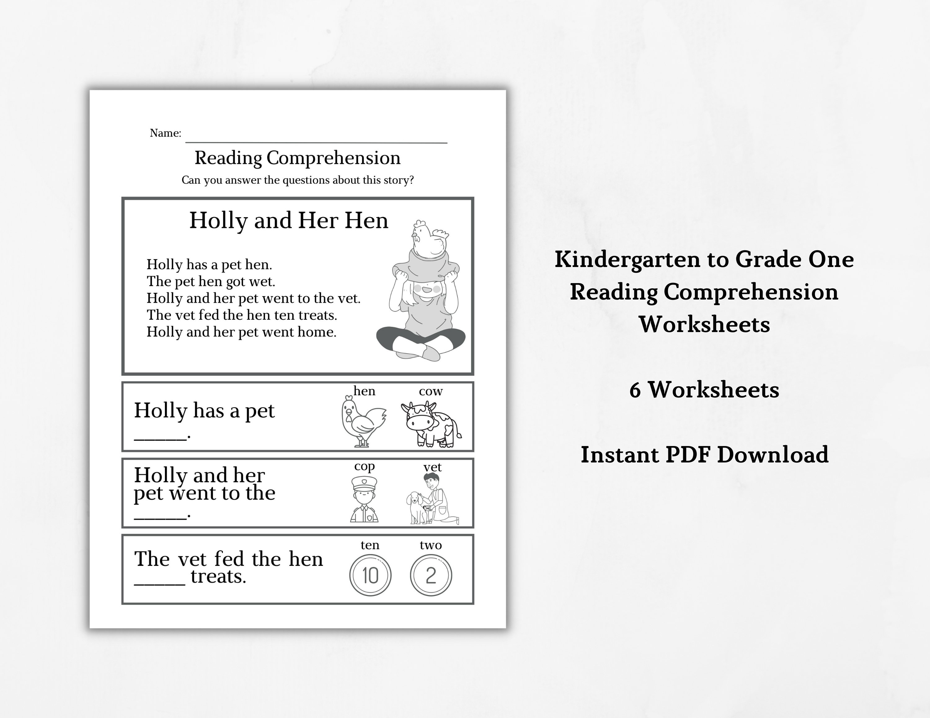 Reading Comprehension Printable Worksheet Kindergarten First Grade PDF ...