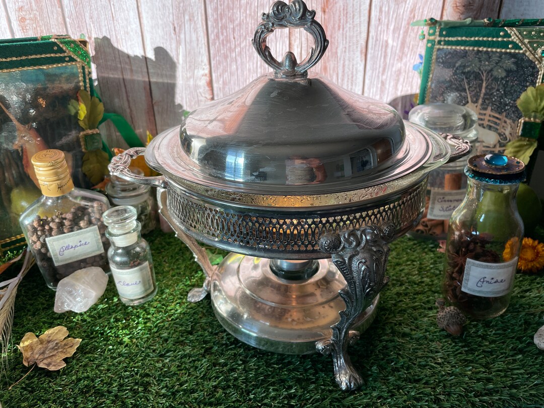 Vintage Silver Simmer Pot Cauldron With Pyrex Pan & Pedestal. - Etsy