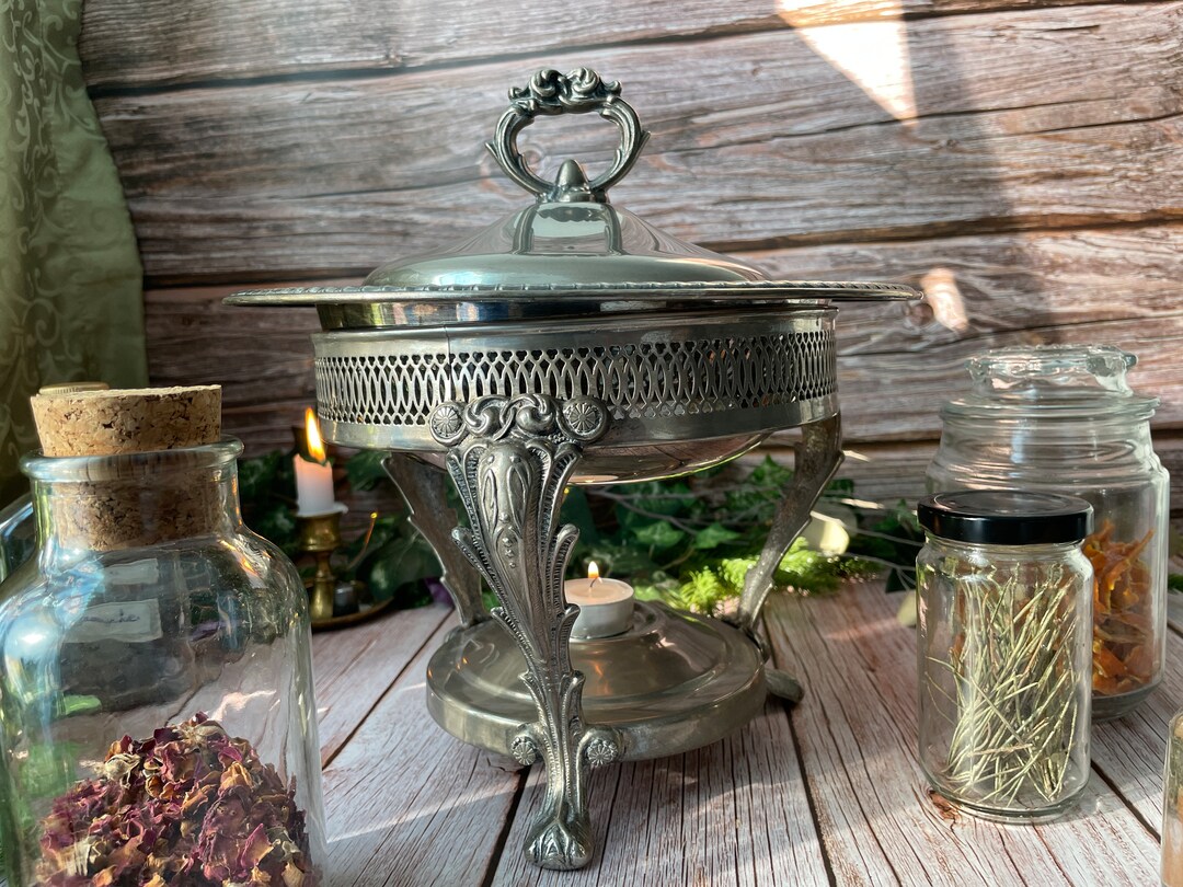 Vintage Silver Cauldron With Chafing Base, Burner, Handle and Lid. Food ...