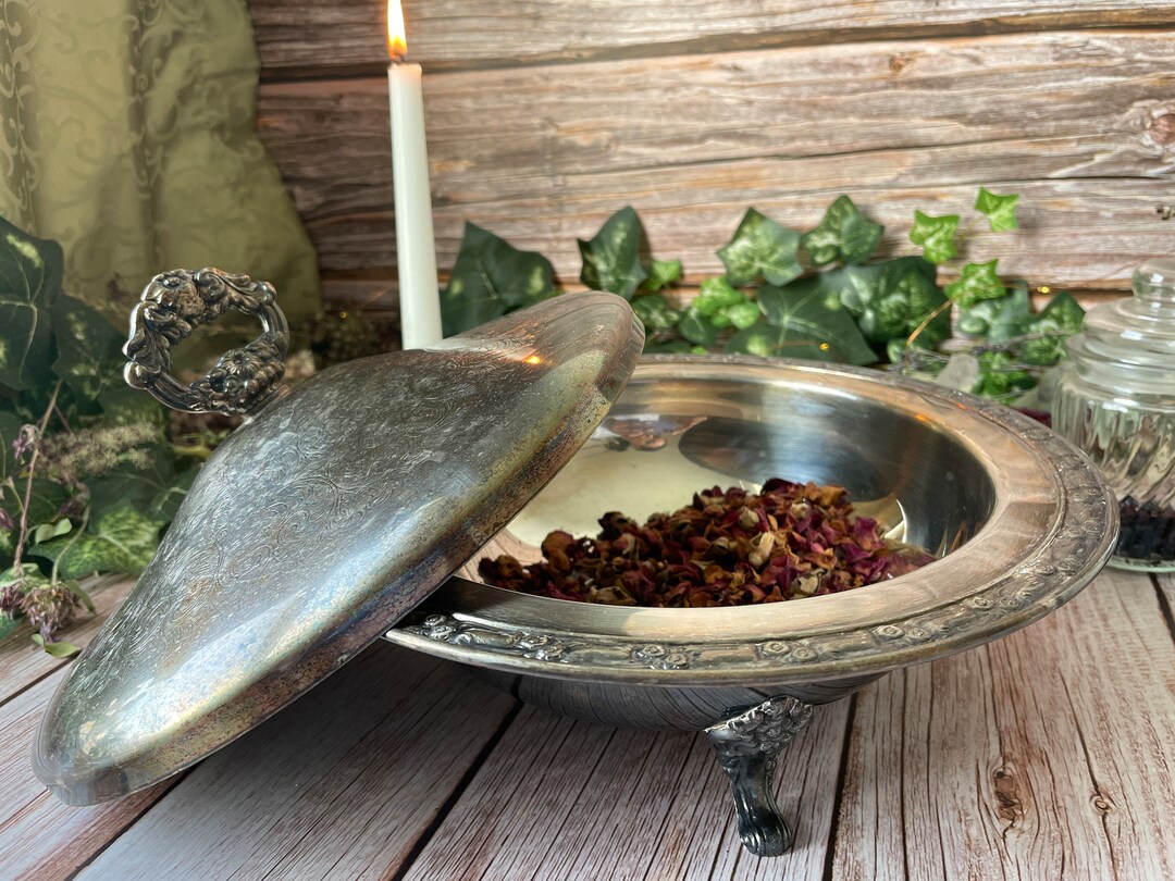 Vintage Silver Cauldron With Claw Feet and Lid. Food Safe Ornate ...