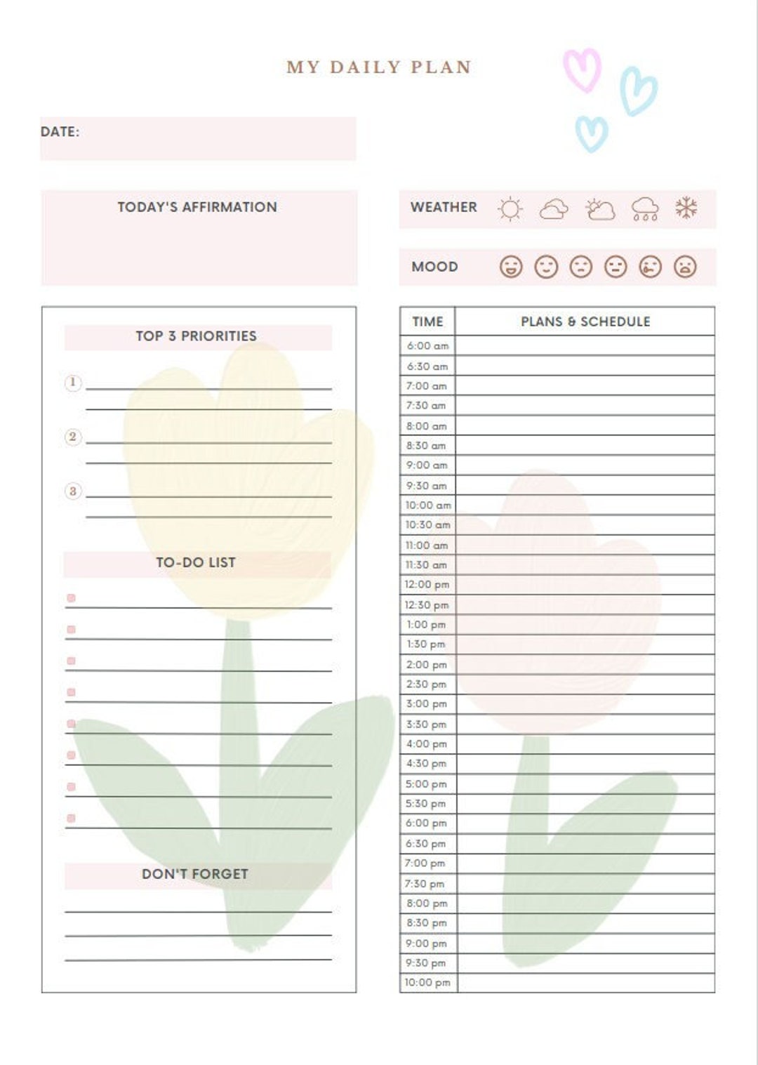 Cute Daily Planner Printable to Do List | Minimalist | Half Hour Time ...