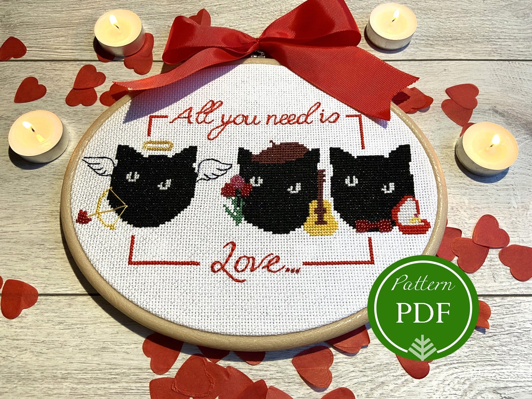 Valentine Cross Stitch Pattern PDF / Cross Stitch Love Cat Pattern ...