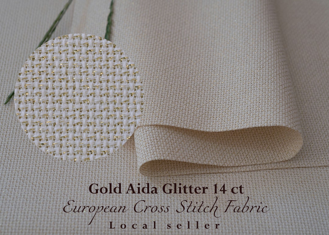 Zele Nava/ Glitter Gold Aida Fabric 14 Count Gold Sparkle Aida Cloth ...