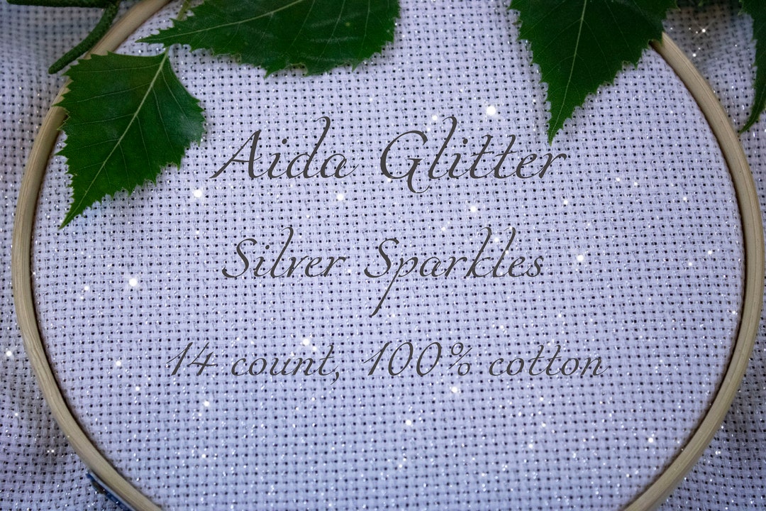 Zele Nava Silver Glitter Aida Fabric 14 Ct Silver Sparkle Aida - Etsy