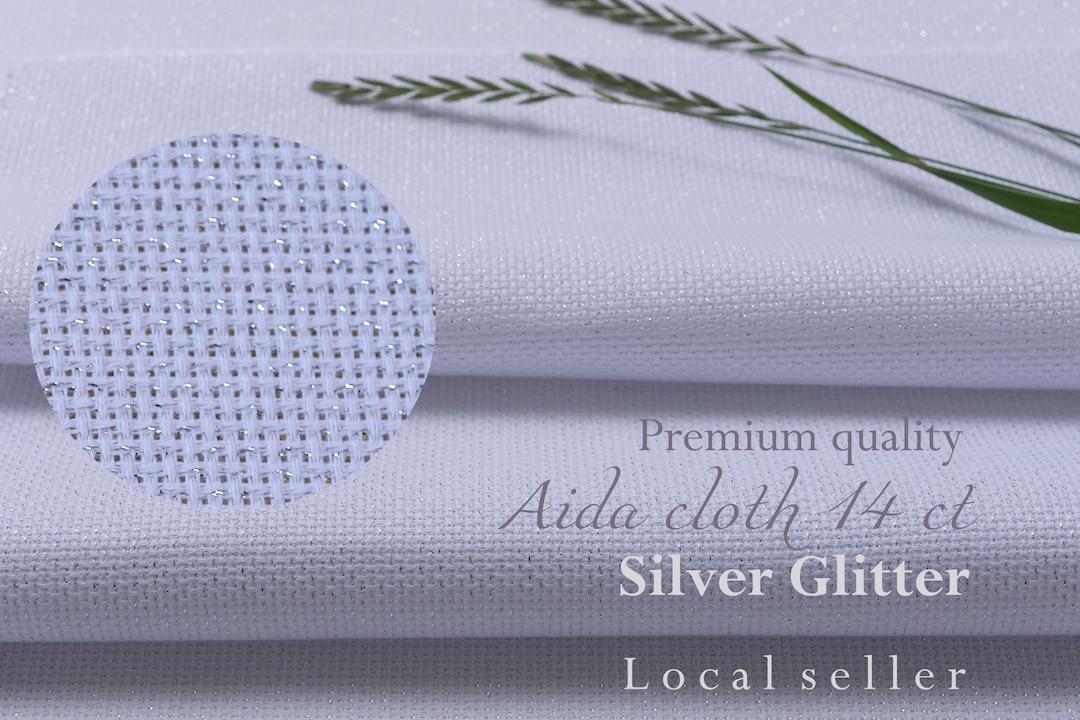 Zele Nava / Silver Glitter Aida 14 Count / White Aida With Silver Lurex ...