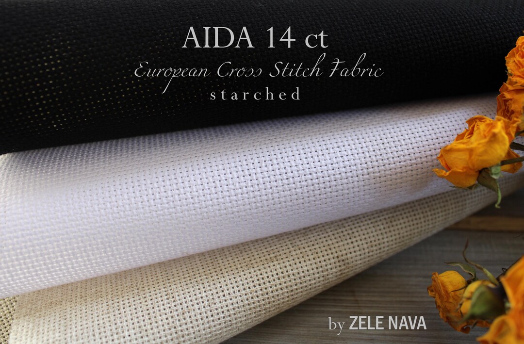 14 Count Aida Cross Stitch Fabric – Starched Aida in White, Black ...