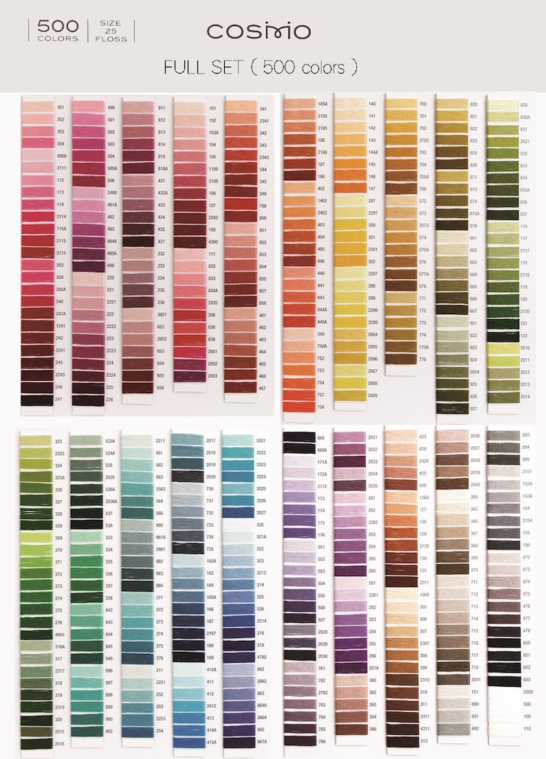 COSMO Embroidery Floss Full Set 500 Colors / Hand Embroidery Thread - Etsy