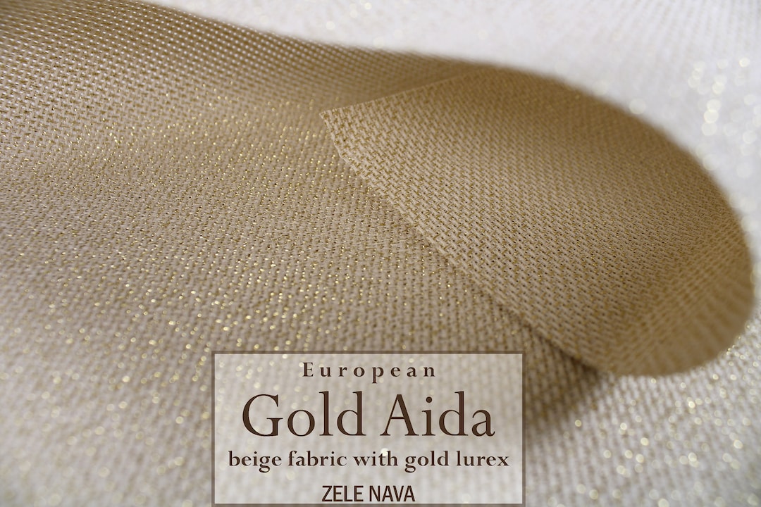 Zele Nava/ Glitter Gold Aida Fabric 14 Count / Gold Sparkle Aida Cloth ...