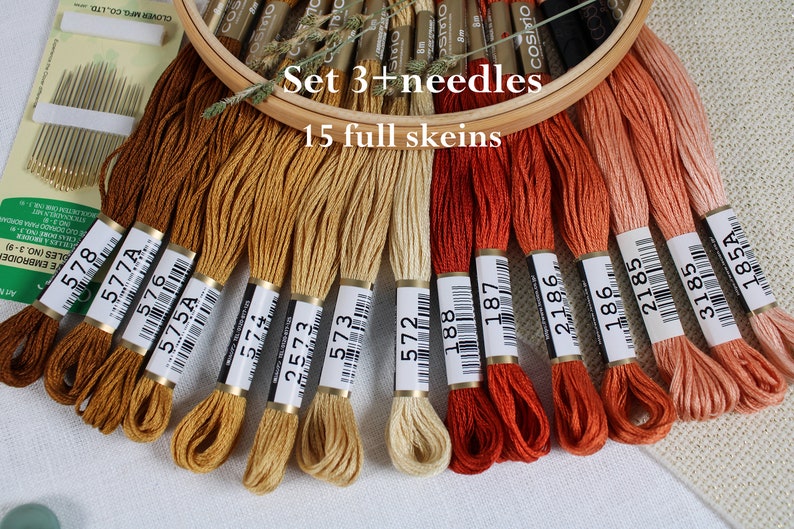 FALL Colors COSMO Embroidery Floss Bundles / Cosmo Thread Set Needles Set / Cosmo Embroidery ...