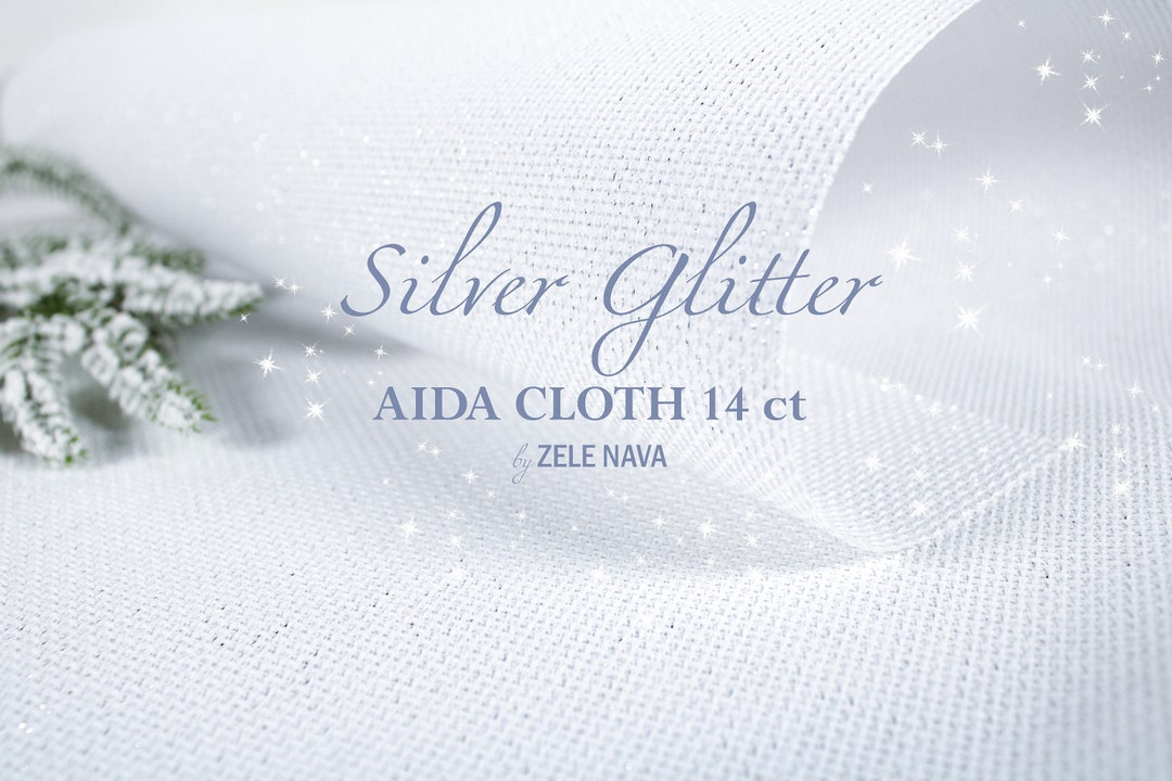 Zele Nava Silver Glitter Aida Fabric 14 Ct Silver Sparkle Aida Cloth ...