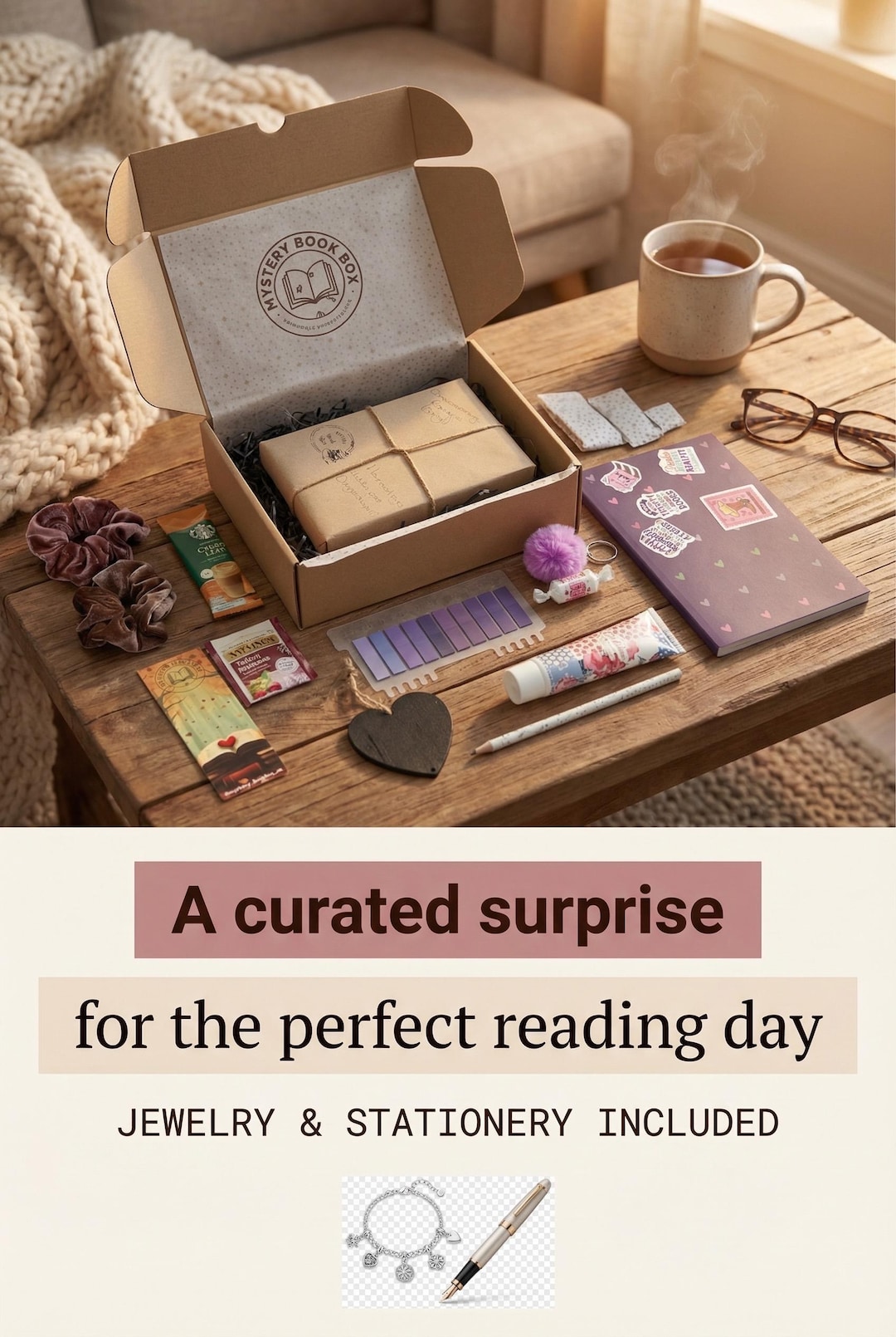 Mystery Book Box: Genre Choice, Jewelry & Stationery Gift Set - Etsy UK