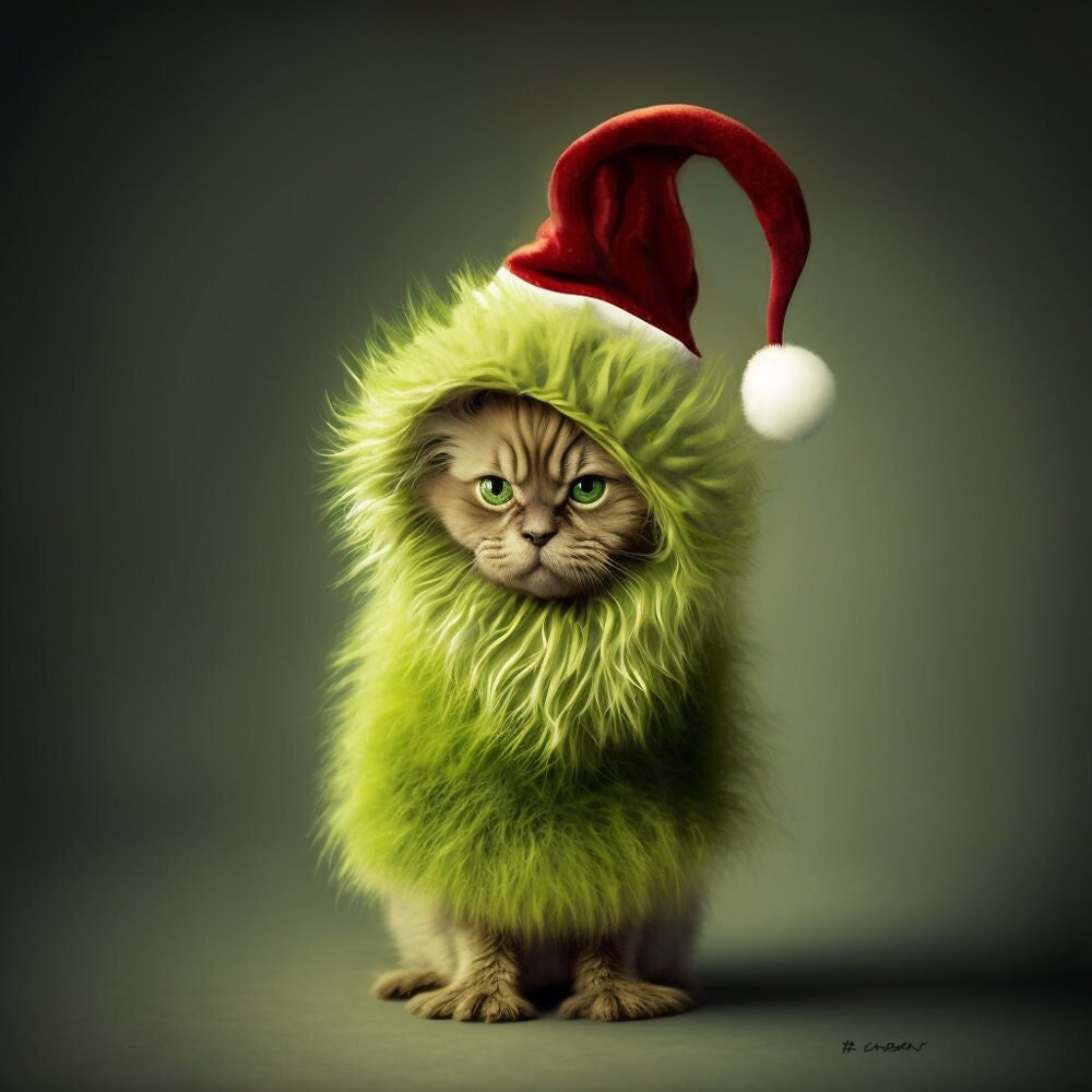 Grinch Cat Christmas Print: Funny Holiday Wall Art (digital Download ...