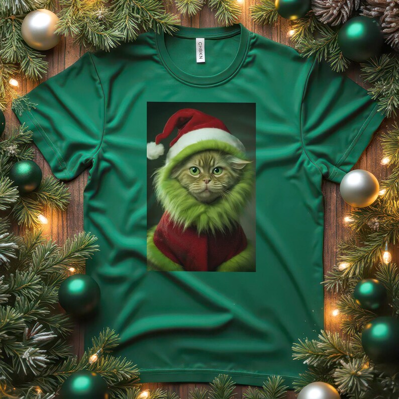 Grinch Cat Christmas Portrait: Whimsical Holiday Wall Art (digital ...