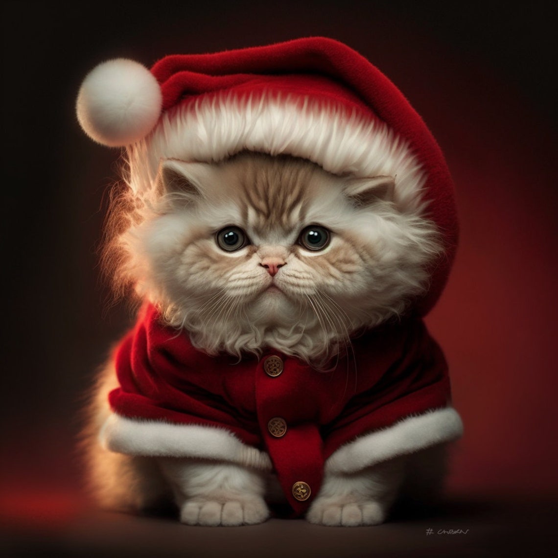 SET of 4 Santa Cat Christmas Pet Portrait Cute Cat Poster - Etsy