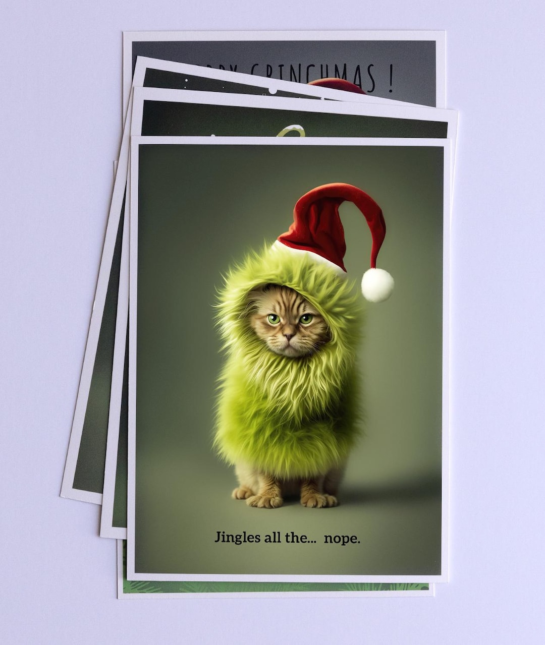 Grinch Cat Christmas Card: 5"x7" Funny Holiday Greeting, 5 Designs ...