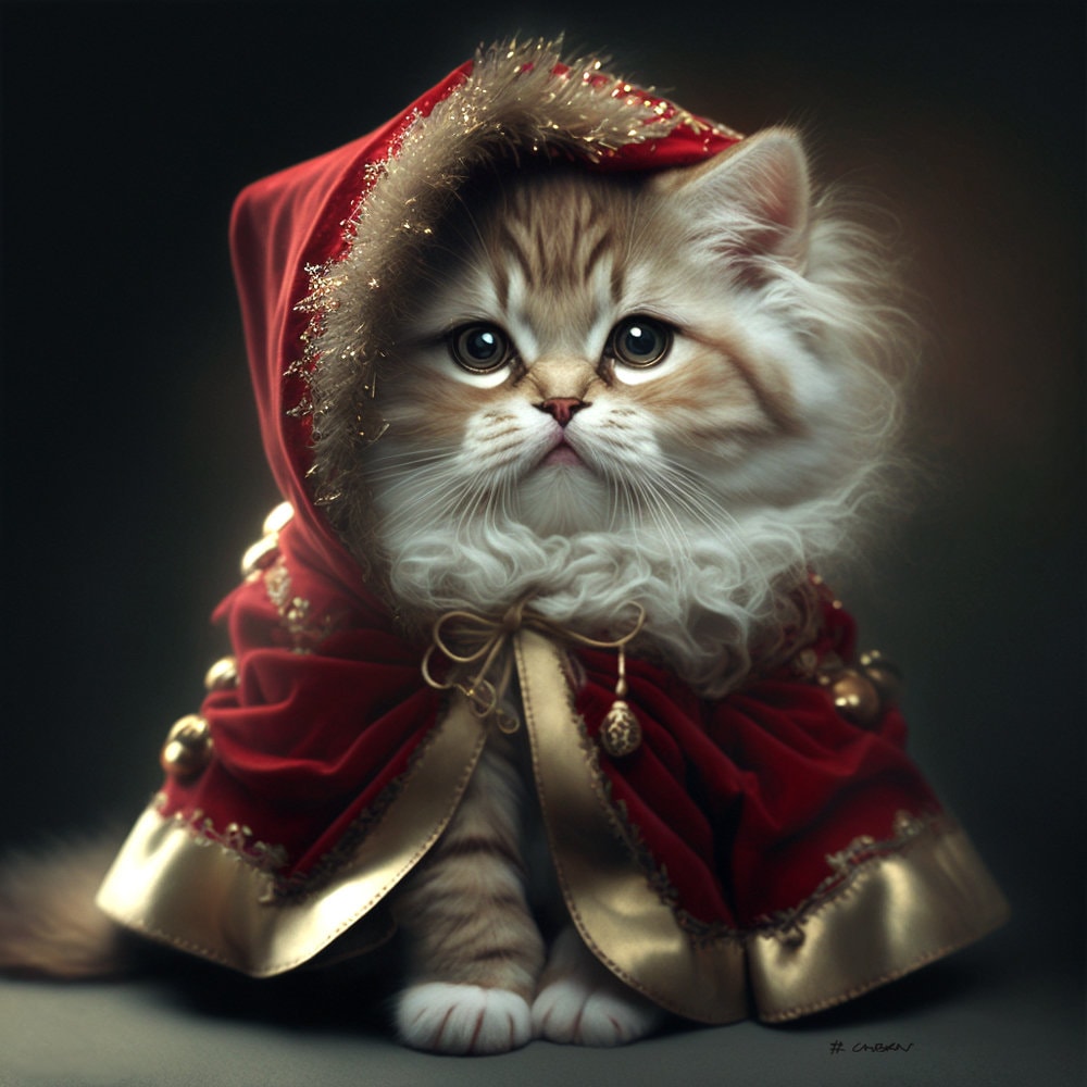 SET of 4 Santa Cat Christmas Pet Portrait Cute Cat Poster - Etsy