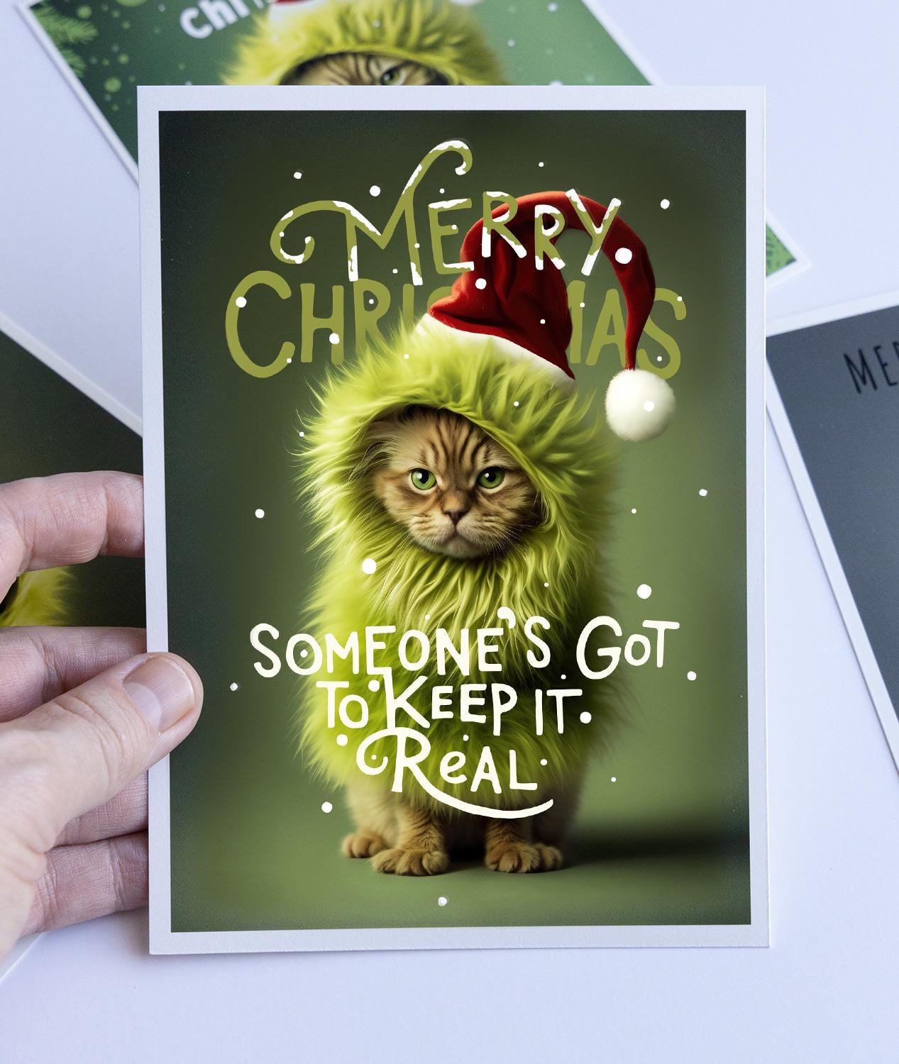 Grinch Cat Christmas Card: 5"x7" Funny Holiday Greeting, 5 Designs ...