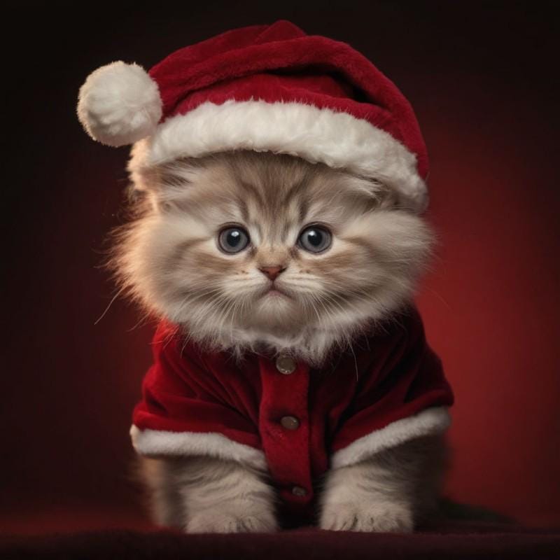 SET of 4, Santa Cat, Christmas Pet Portrait, Cute Cat Poster Print ...