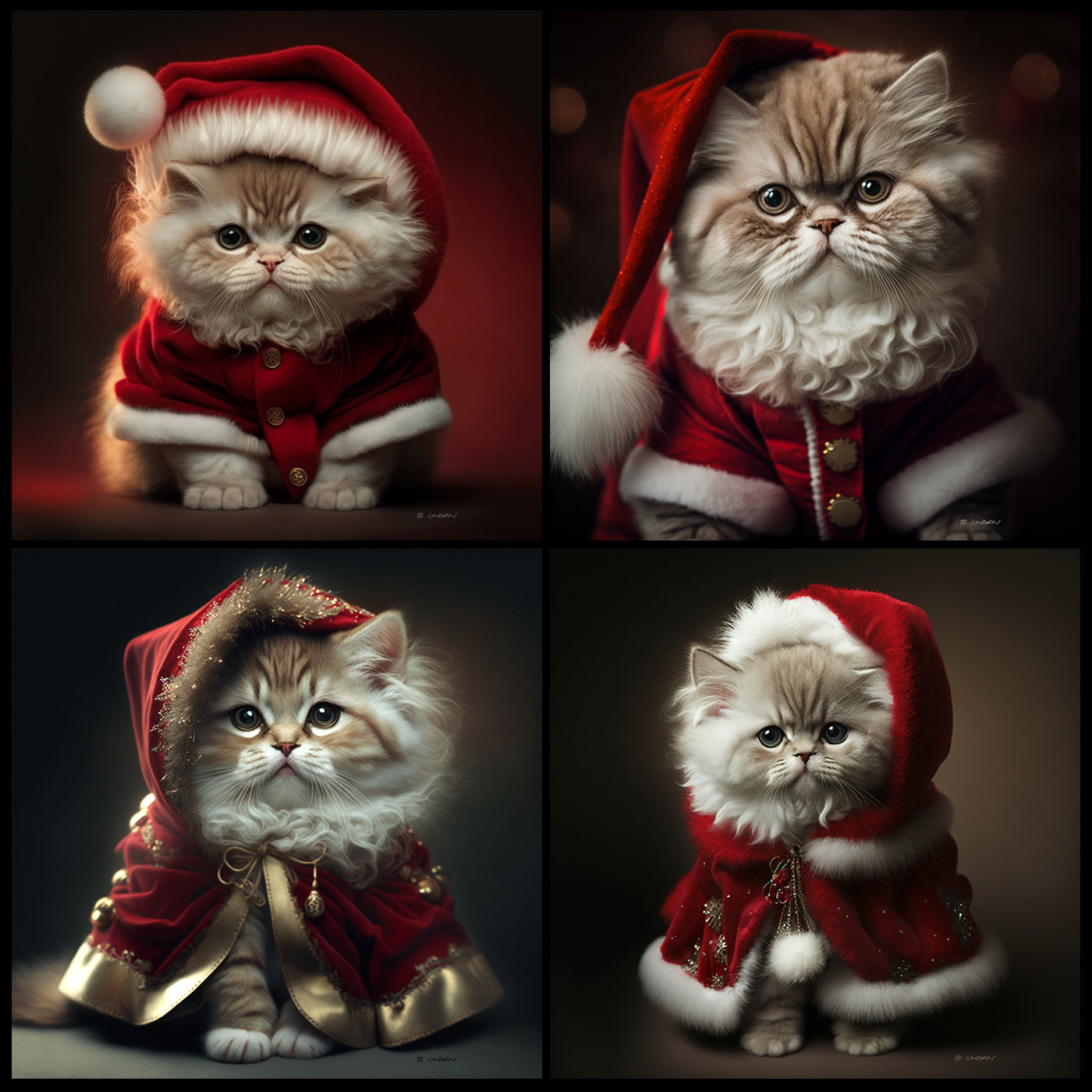 SET of 4 Santa Cat Christmas Pet Portrait Cute Cat Poster - Etsy