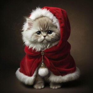 SET of 4, Santa Cat, Christmas Pet Portrait, Cute Cat Poster Print ...