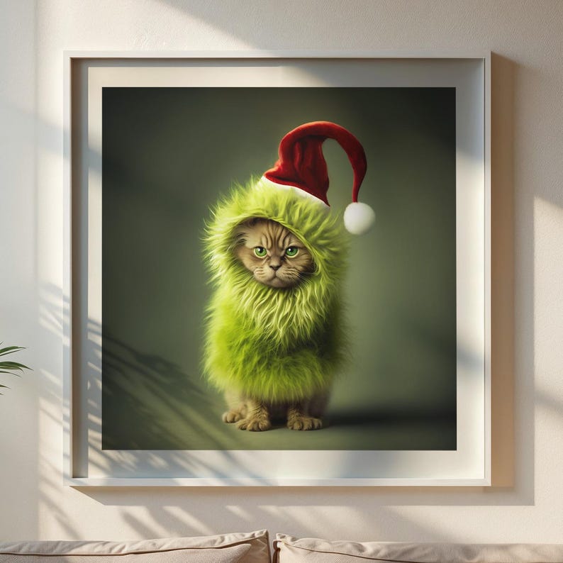 Grinch Cat Christmas Print: Funny Holiday Wall Art (digital Download ...