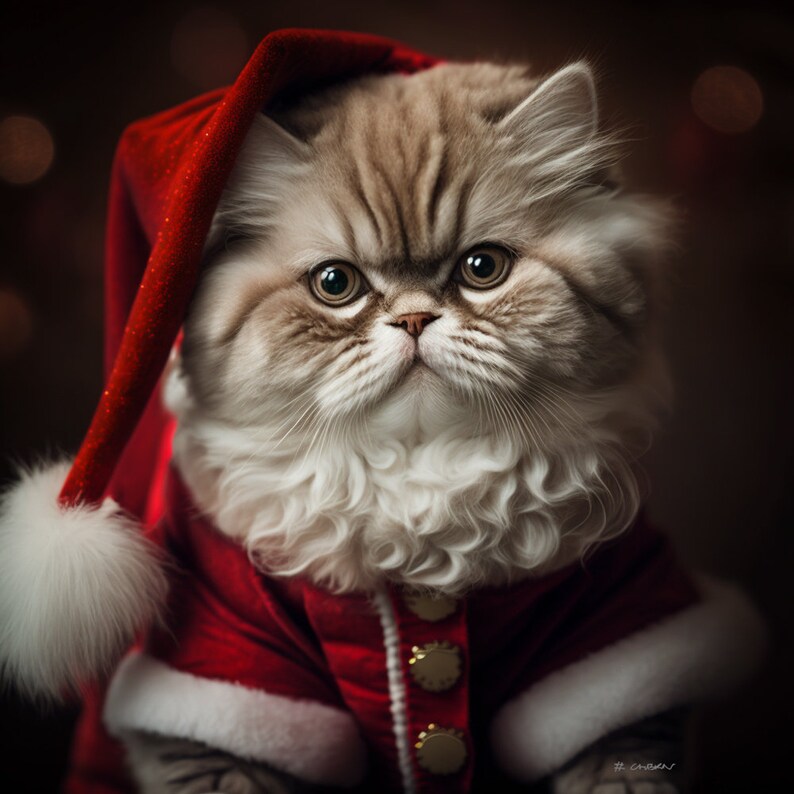 SET of 4 Santa Cat Christmas Pet Portrait Cute Cat Poster - Etsy