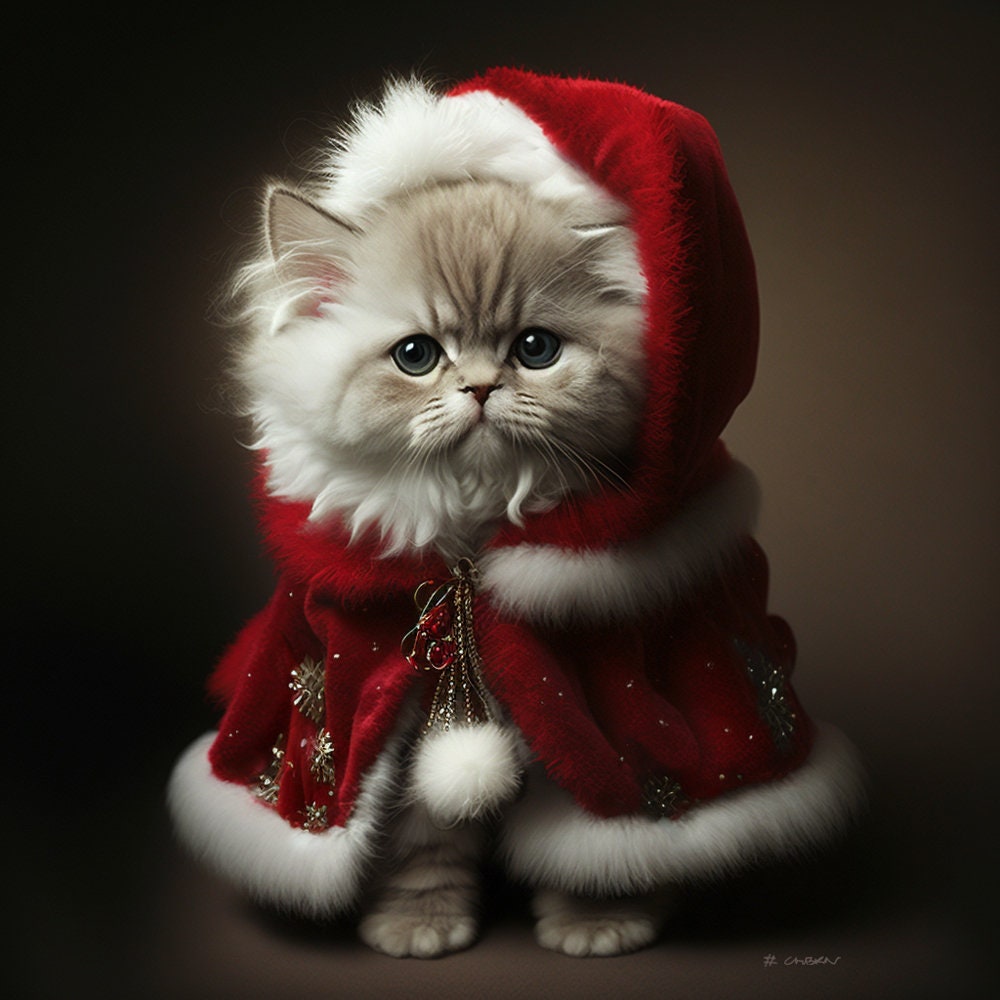 SET of 4 Santa Cat Christmas Pet Portrait Cute Cat Poster - Etsy