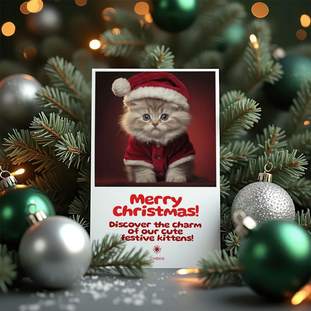 SET of 4, Santa Cat, Christmas Pet Portrait, Cute Cat Poster Print ...