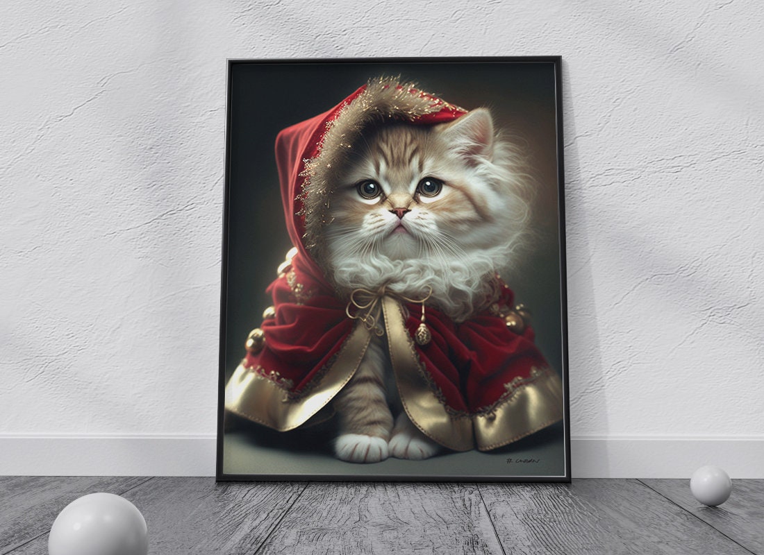 SET of 4 Santa Cat Christmas Pet Portrait Cute Cat Poster - Etsy