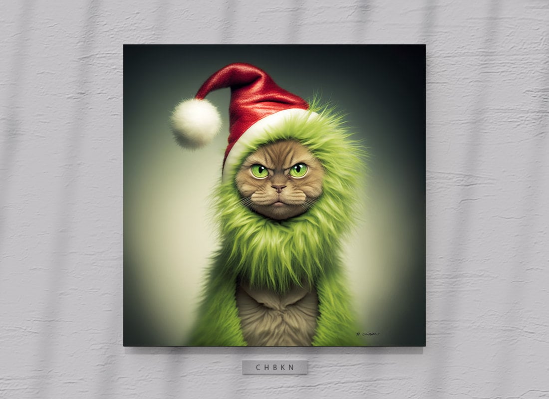 SET of 4, Grinch, Grinchy Cat Poster Print, Christmas Gift Printable ...