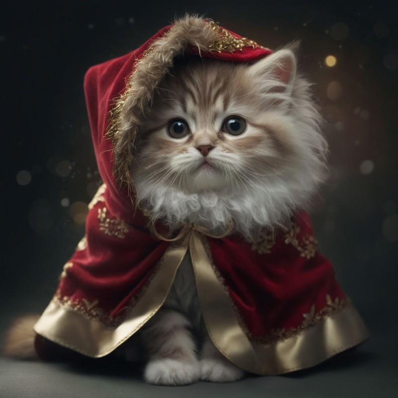 SET of 4, Santa Cat, Christmas Pet Portrait, Cute Cat Poster Print ...